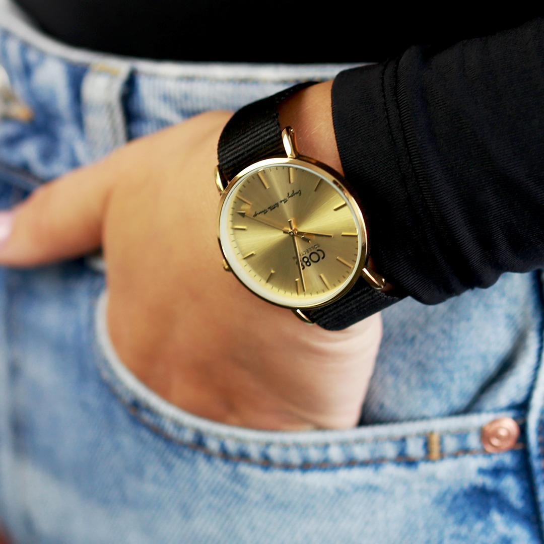 Gold Dial Watch With Black Nato Strap - CO88 Collection