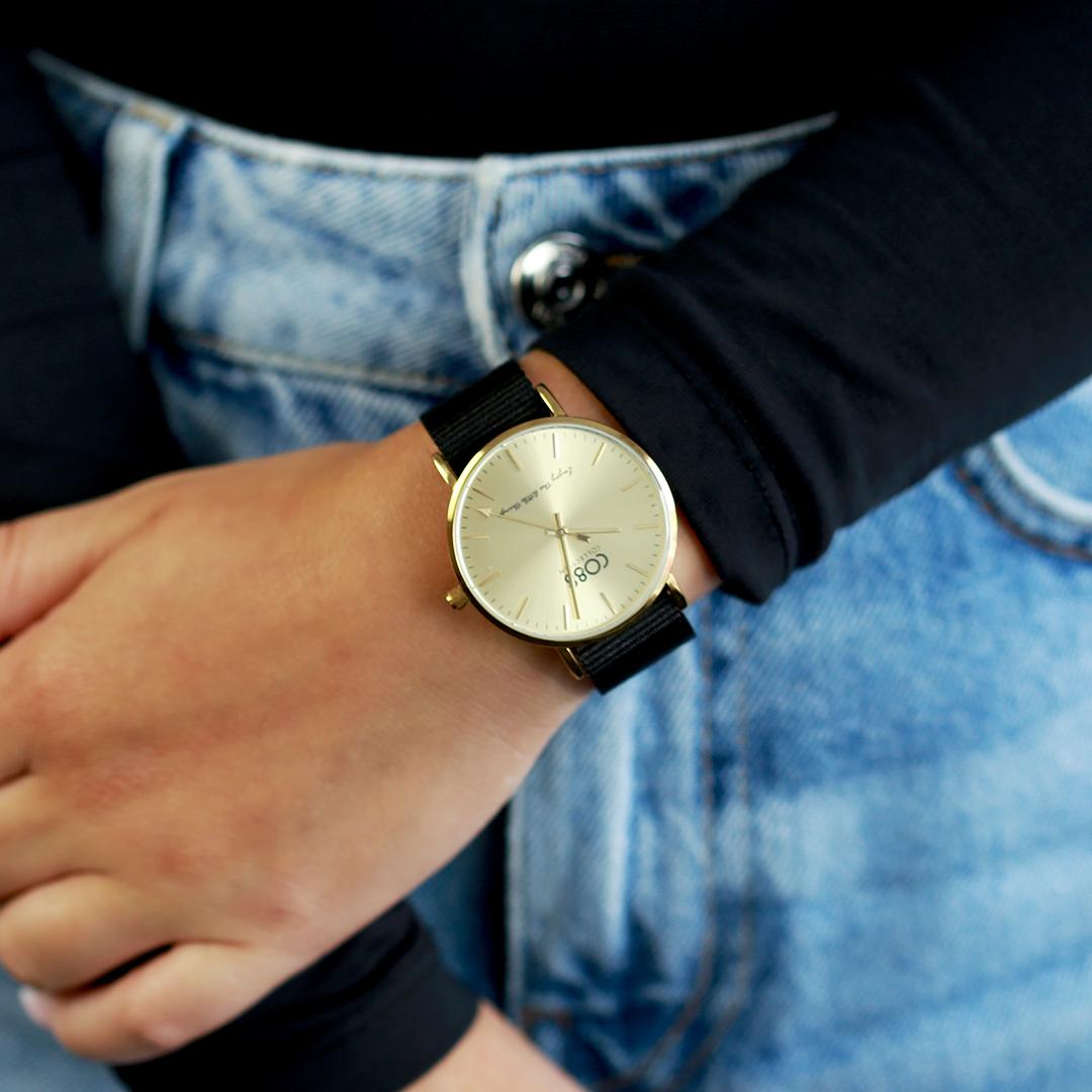 Gold Dial Watch With Black Nato Strap - CO88 Collection