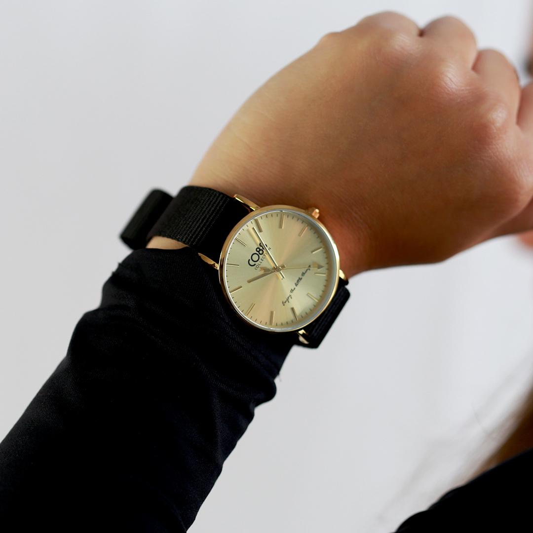 Gold Dial Watch With Black Nato Strap - CO88 Collection