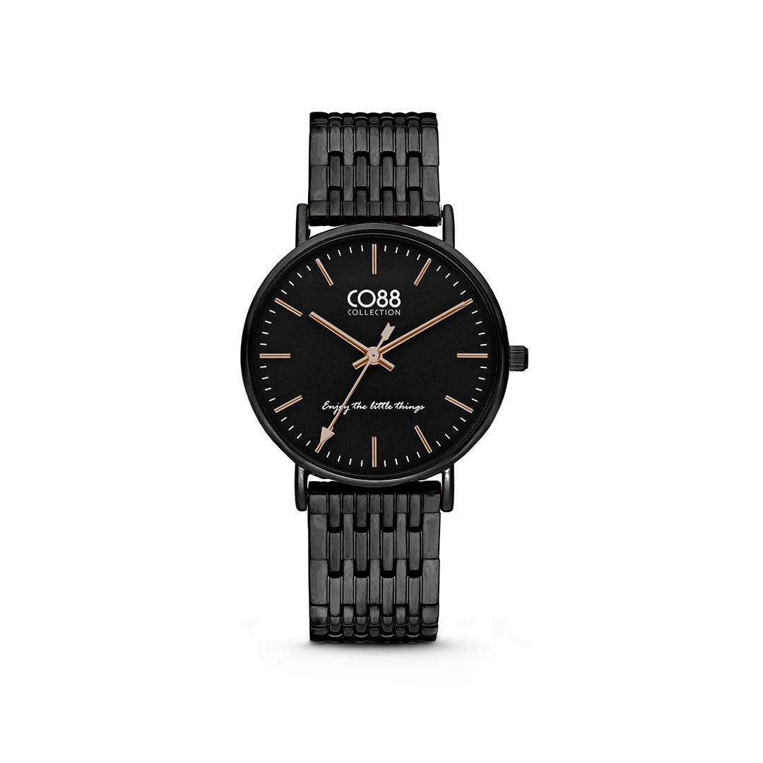 Black Dial Watch With Black Steel Mesh Strap - CO88 Collection